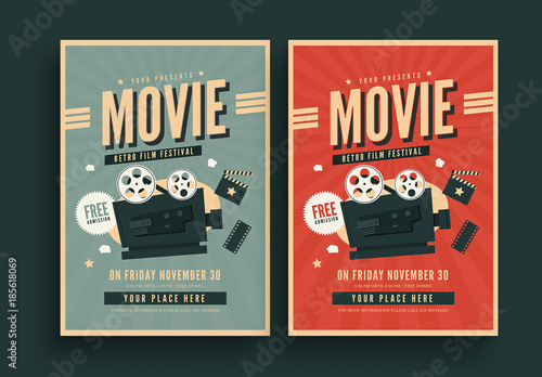 Retro Film Festival Flyer with Projector Illustration. Buy this stock ...
