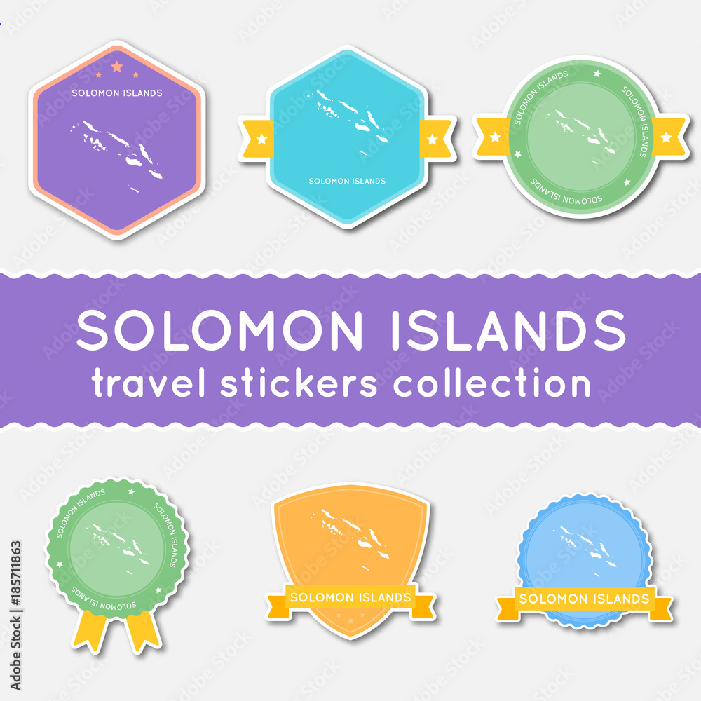 Solomon Islands travel stickers collection. Big set of stickers with ...