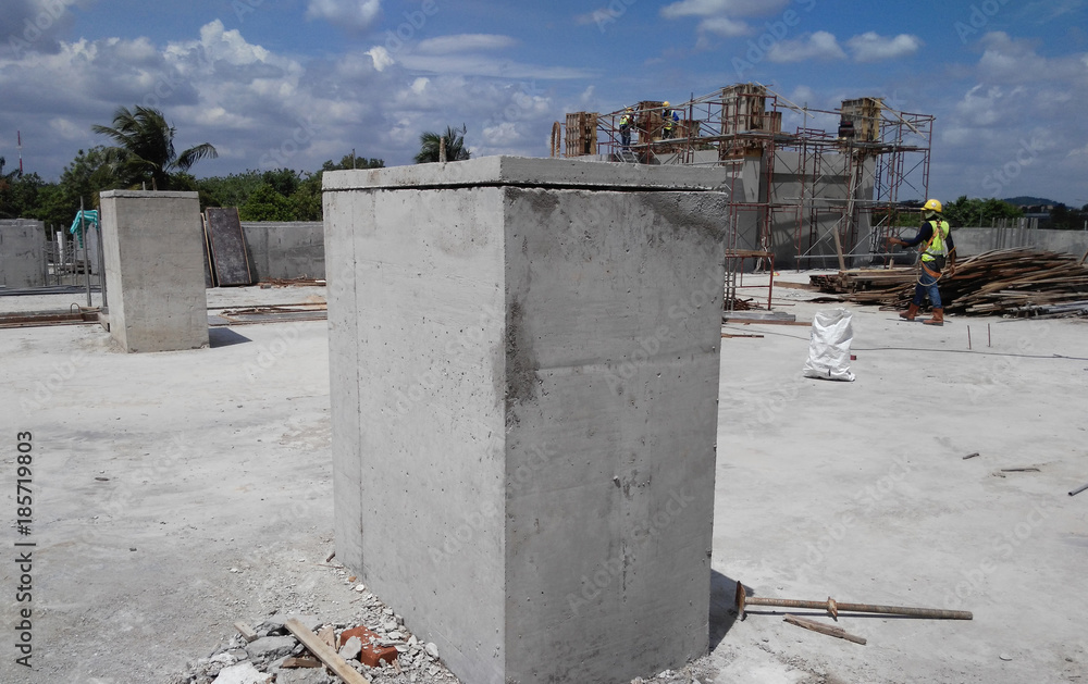 Reinforcement concrete column under construction at the construction ...