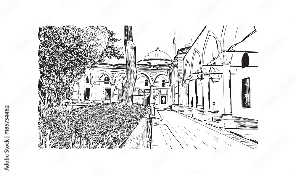 Hand drawn sketch of Topkapi Palace Istanbul, Turkey in vector ...