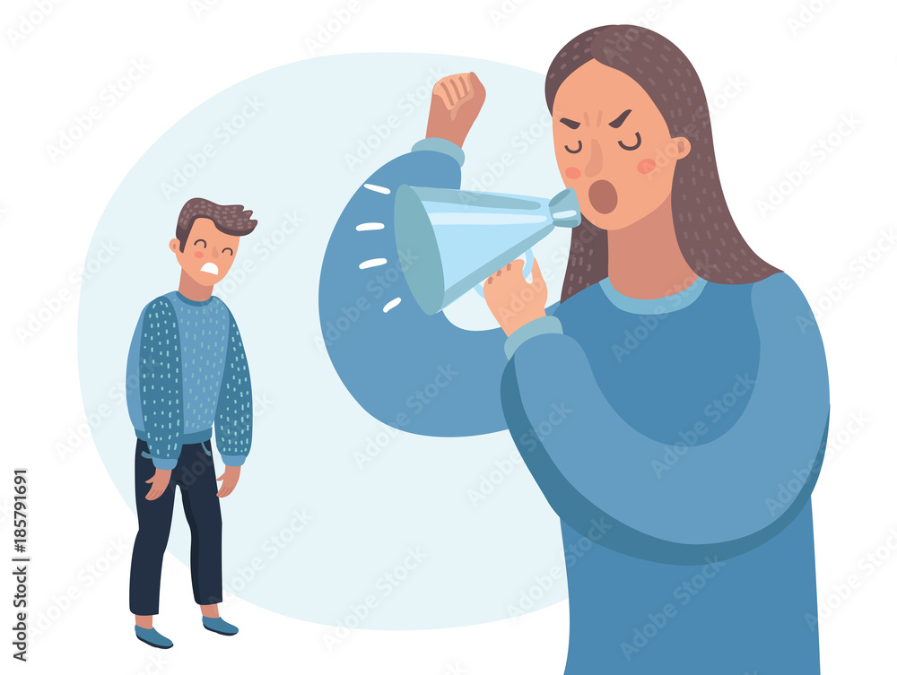 Mother character scolds son character. Vector flat cartoon illustration ...