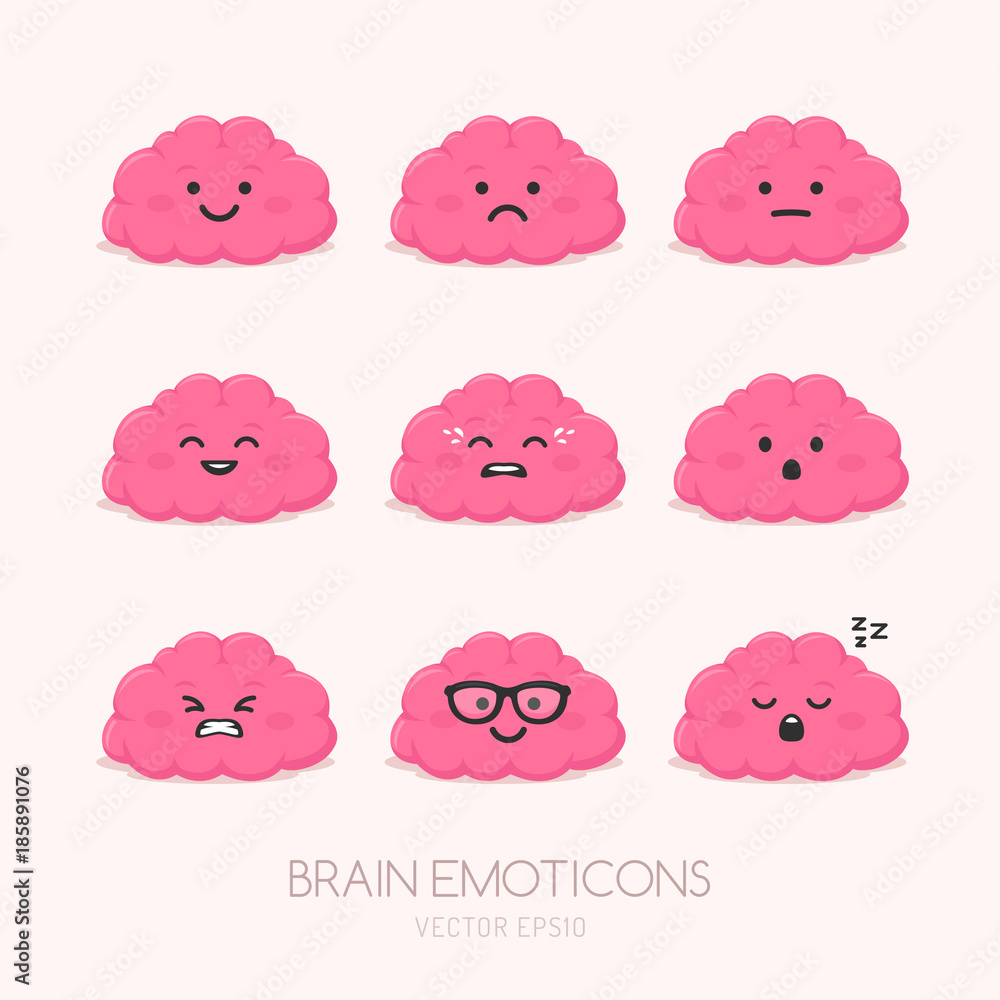 Vector de Stock Brain emotions. Emoji - emoticons set with 9 different ...