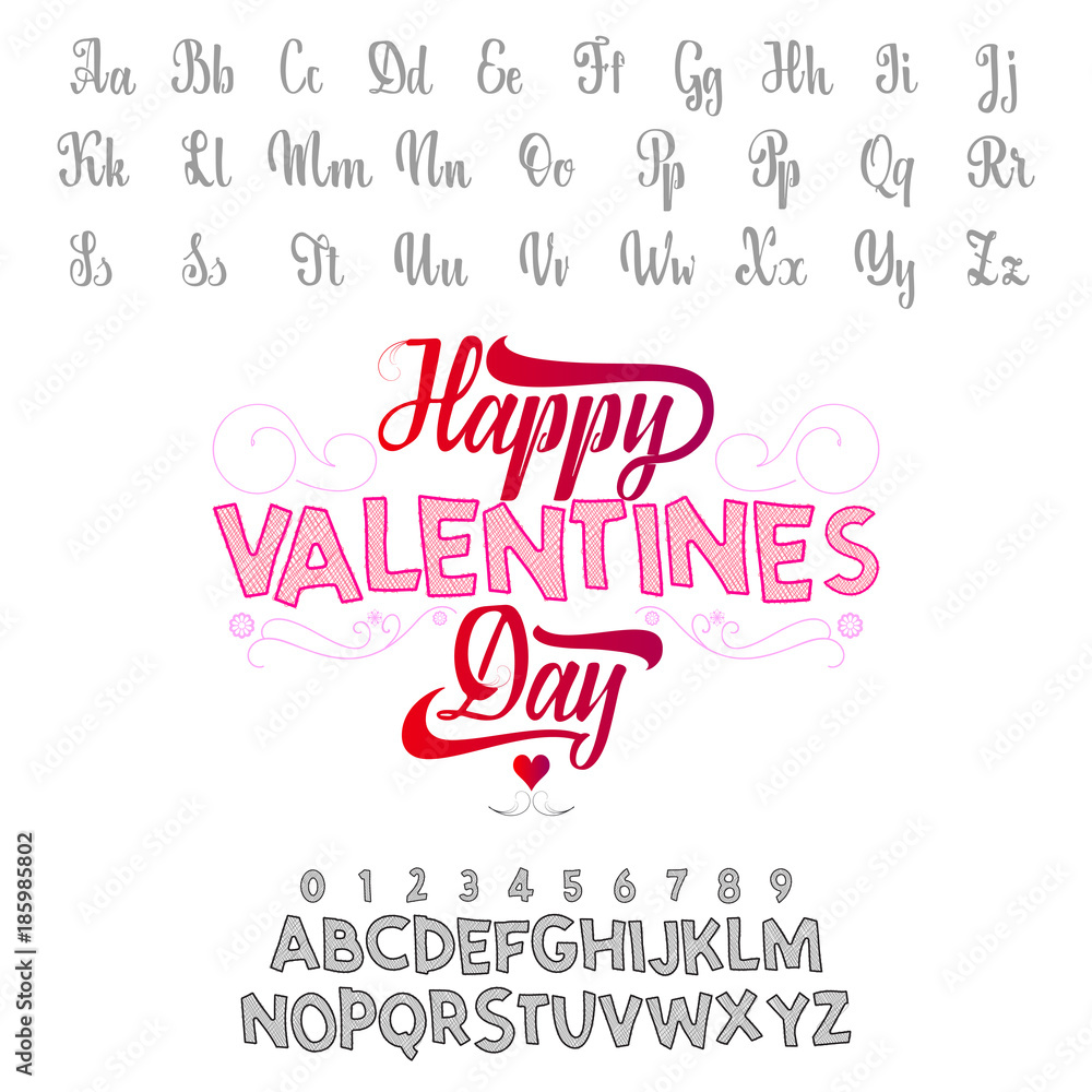 Image vectorielle Stock Happy Valentines Day- font. Vector alphabet ...