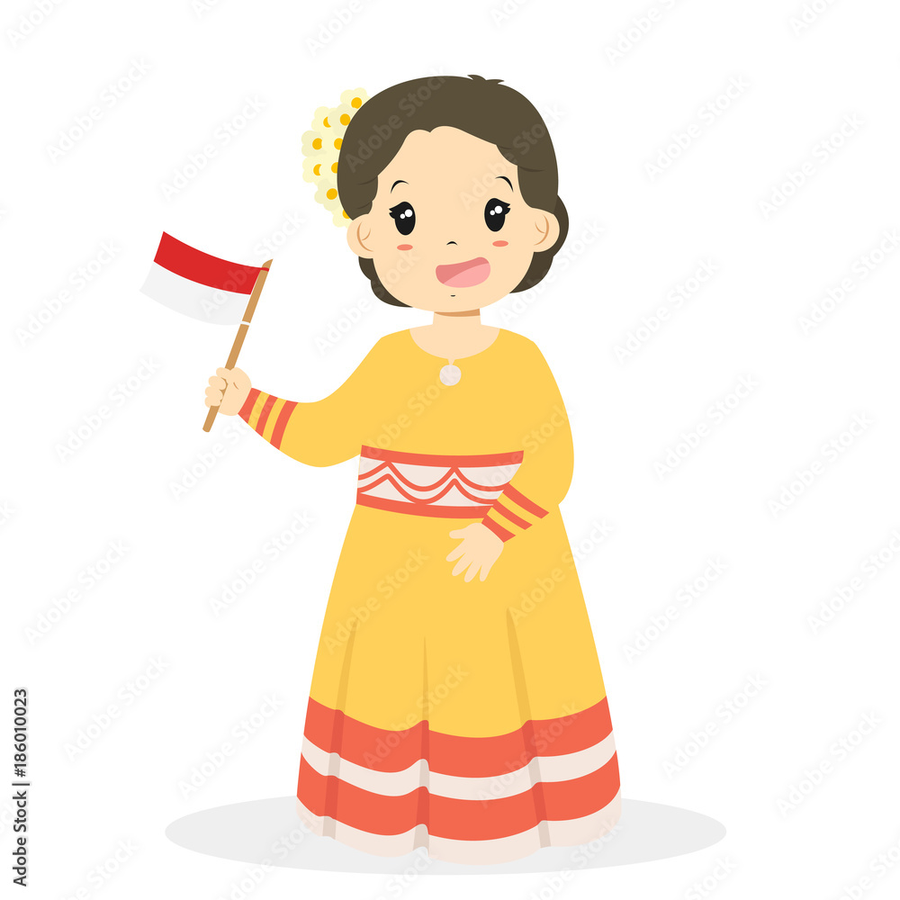 Girl wearing Southeast Sulawesi, traditional dress and holding ...