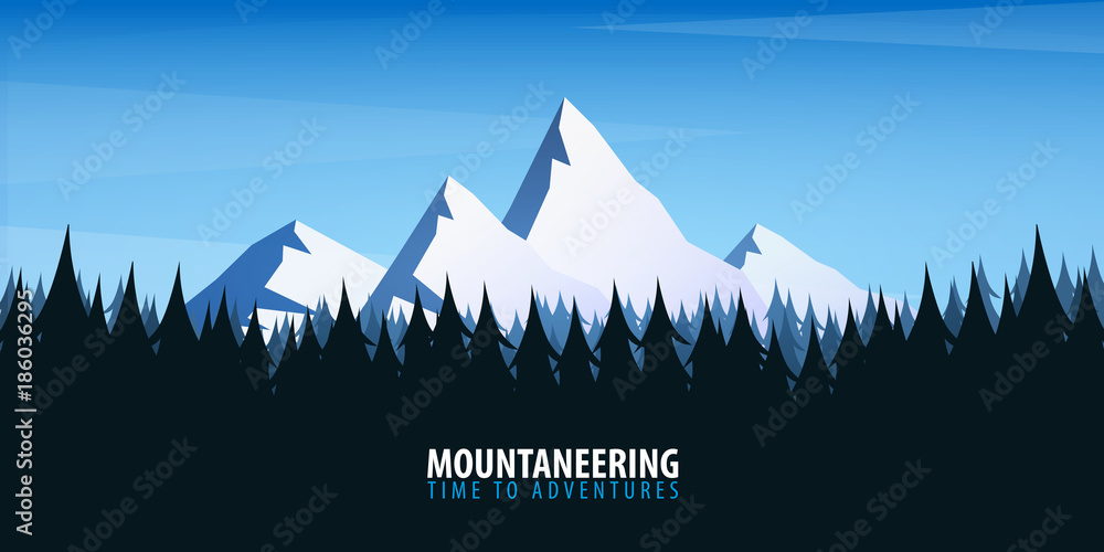 Nature Landscape Background With Silhouettes Of Mountains And Trees