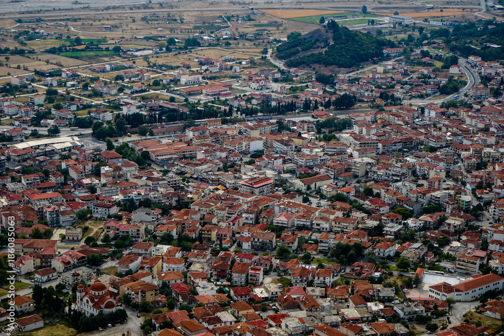 Beautiful scenic townscape view of ancient red roof buildings, urban ...