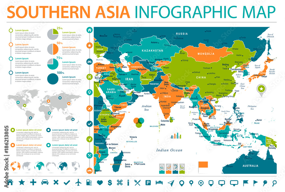 Southern Asia Map - Info Graphic Vector Illustration Stock Vector ...