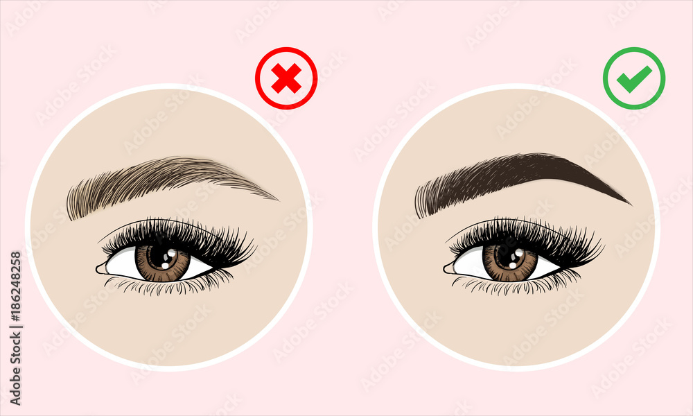 Right and wrong eyebrow coloring and eyebrows shapes. Female eyes and ...