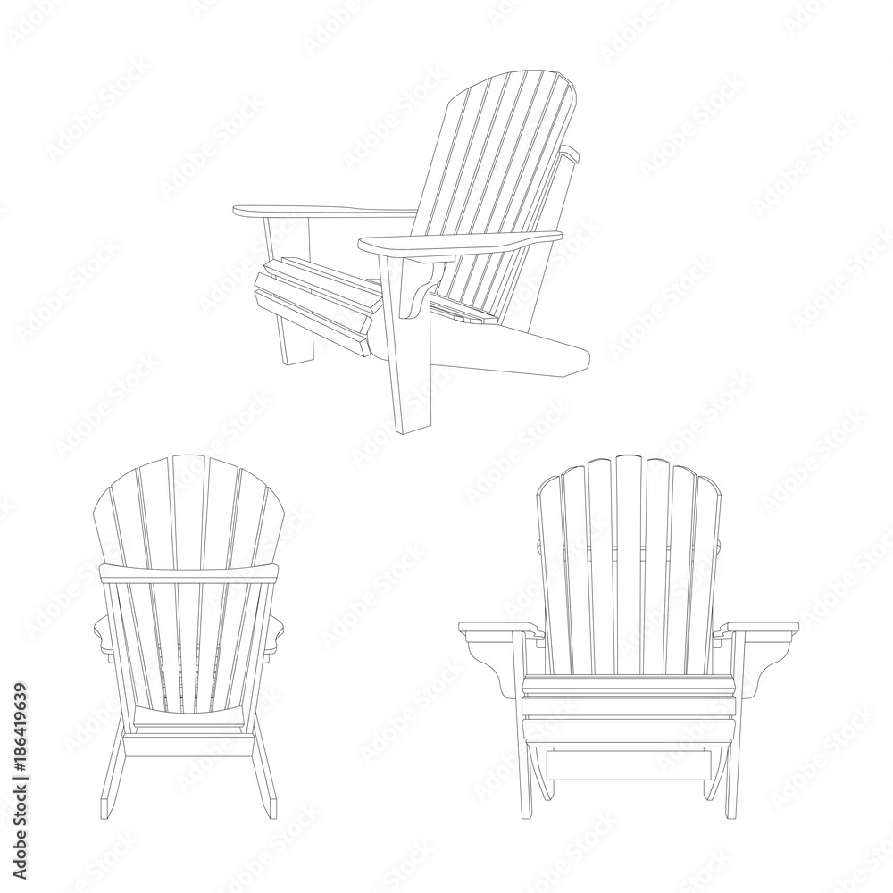 Стоковий вектор Wooden garden chair, adirondack style. Classic outdoor ...