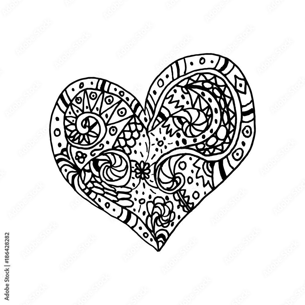 Vector illustration of doodle hand drawn heart. Coloring page book for ...