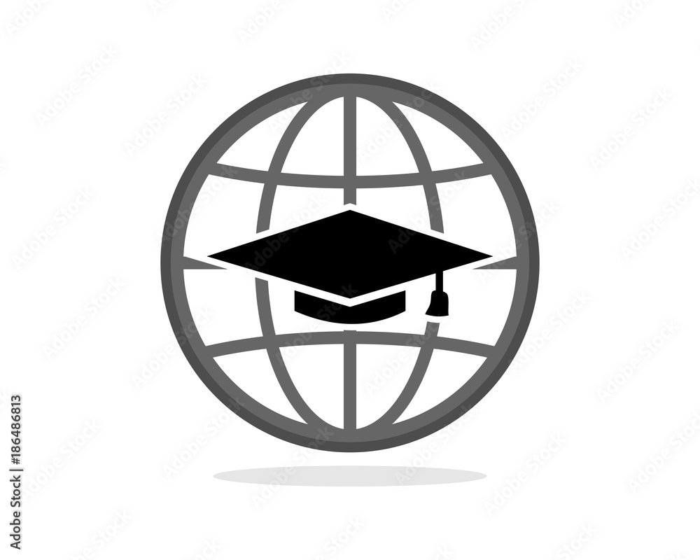 globe circle graduate hat square academic cap image icon logo vector ...