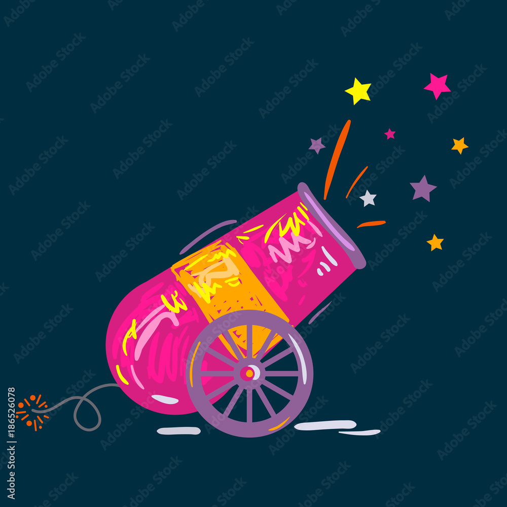 Circus shooting cannon. Vintage gun. Sketch vector illustration Stock ...