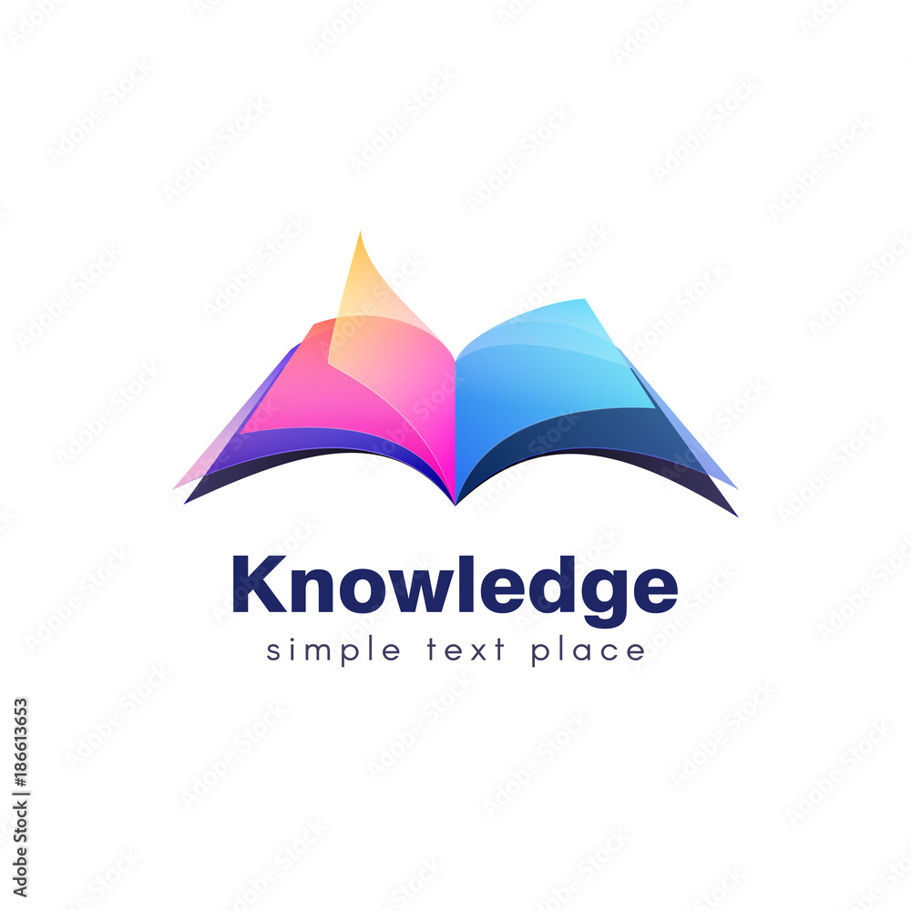 Colorful open book with softcover isolated logo. Symbol of knowledge ...