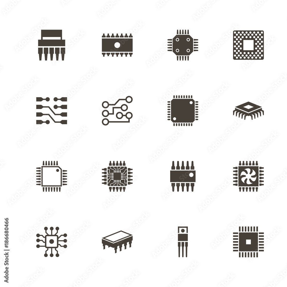 Computer Chips icons. Perfect black pictogram on white background. Flat ...