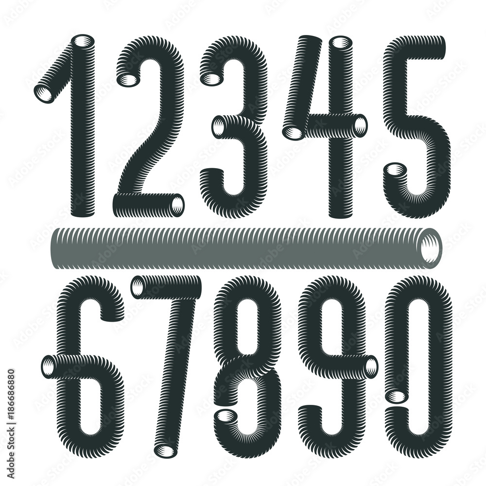 Trendy vector numerals collection. Modern funky numbers from 0 to 9 ...