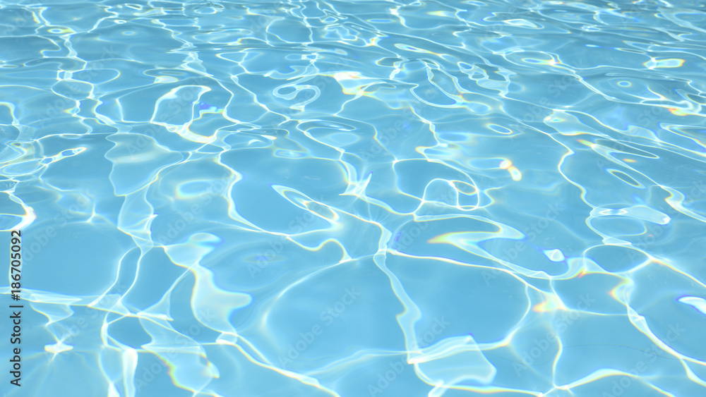 Blue and bright water in swimming pool with sun reflection, Motion of ...