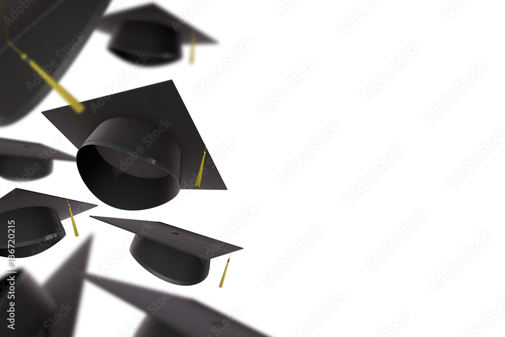 Collection of graduation caps. 3D Rendering Stock Illustration | Adobe ...