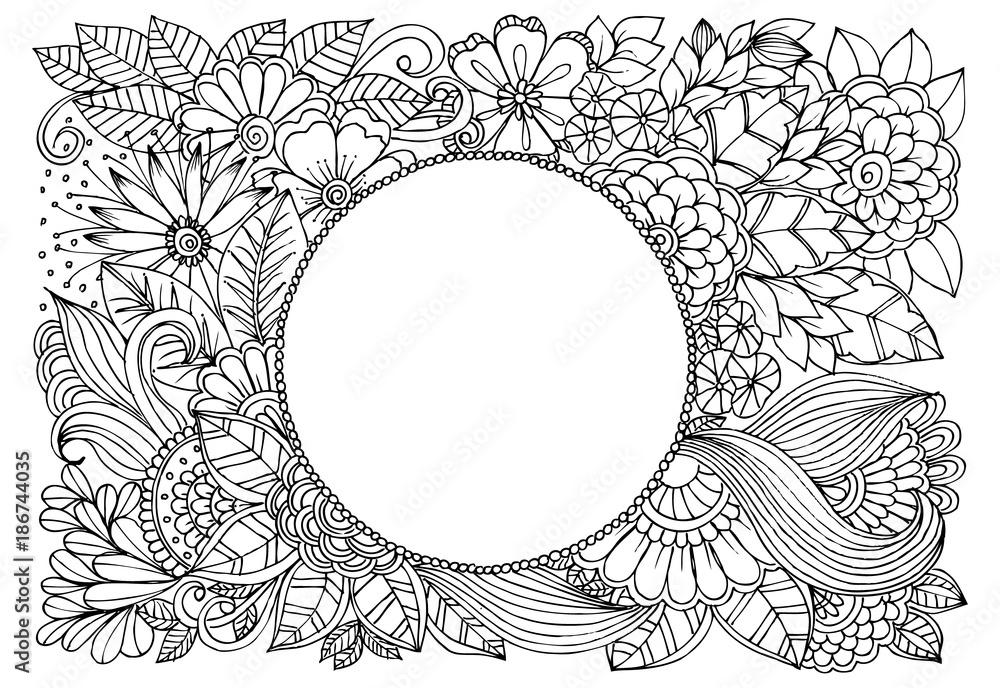 Doodle vector floral frame Stock Vector | Adobe Stock
