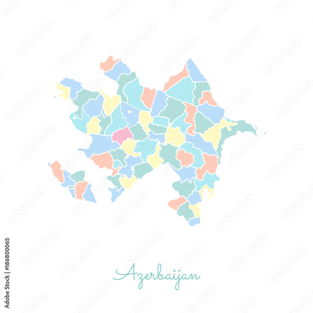 Azerbaijan region map: colorful with white outline. Detailed map of ...