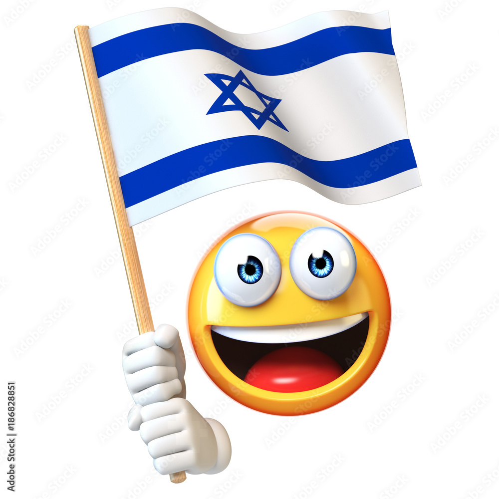 Stock-Illustration „Emoji holding Israel flag, emoticon waving national ...