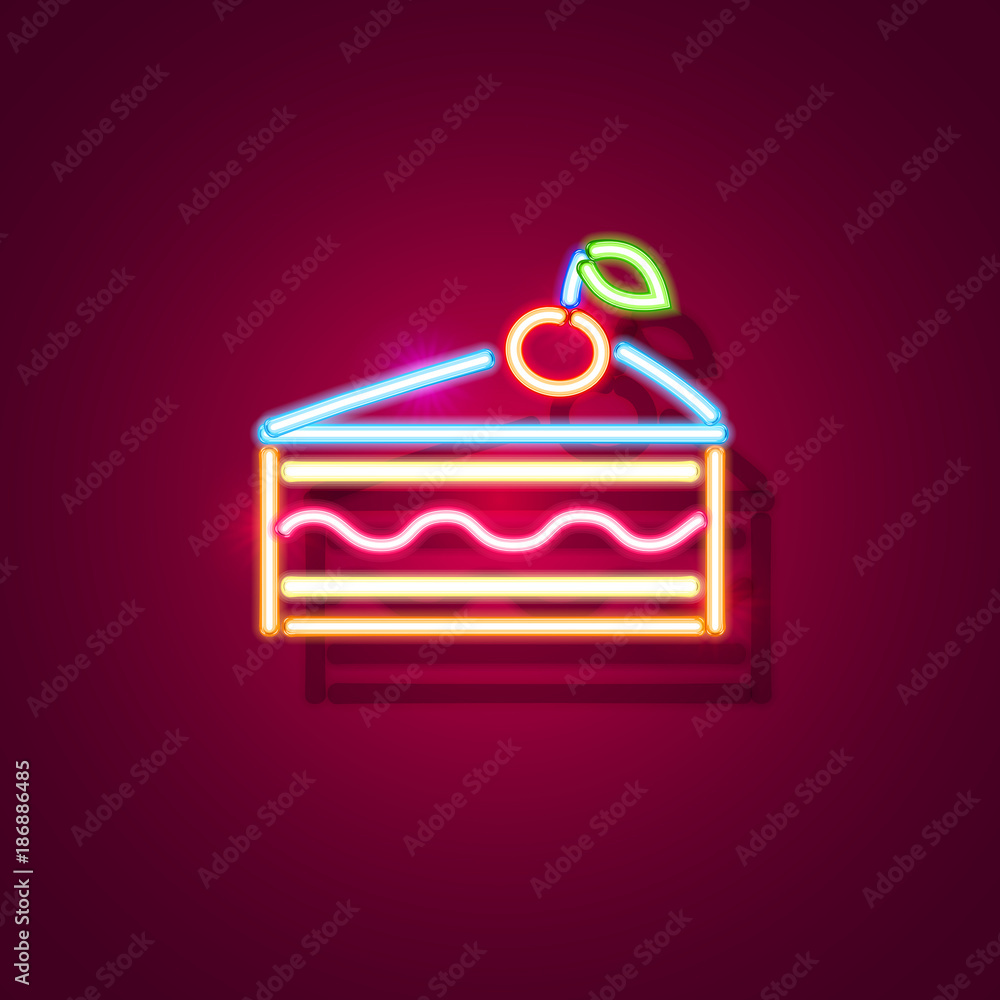 Cake neon sign. Neon sign, bright signboard, light banner. Vector icon ...