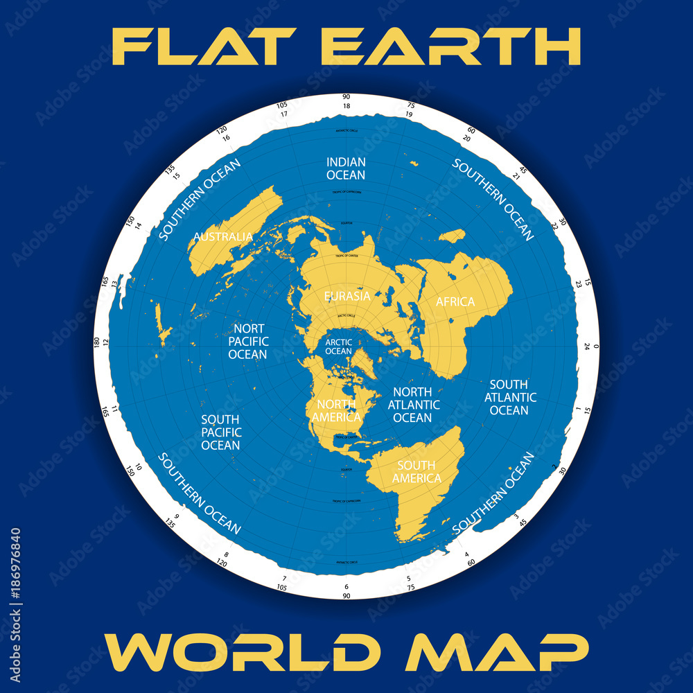 Schematic vector map of the theory of a flat earth Stock Vector | Adobe Stock