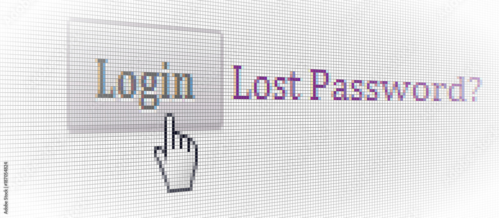 Close-Up Hand Cursor and Login Button on Computer LCD Screenshot Pixel ...