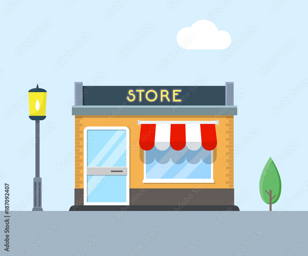 Store building vector flat illustration. Stock Vector | Adobe Stock
