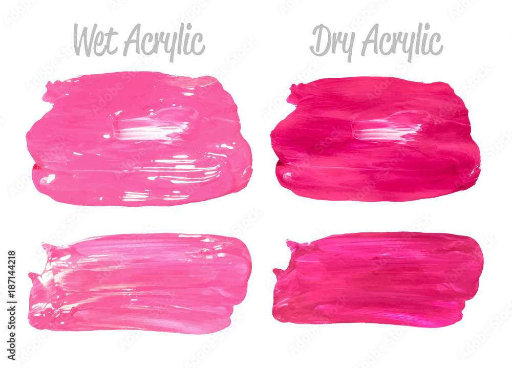 Vector pink paint smear stroke stain set. Abstract pink glittering ...