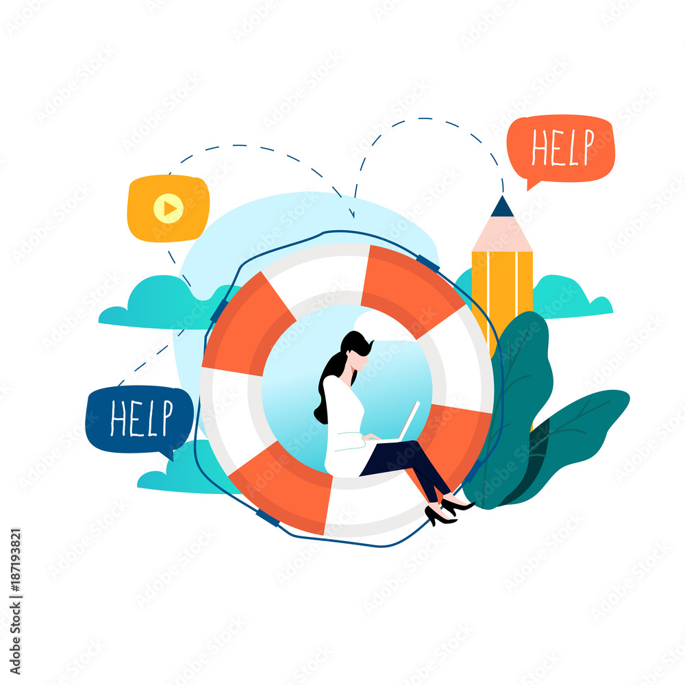 Customer service, customer assistance flat vector illustration ...
