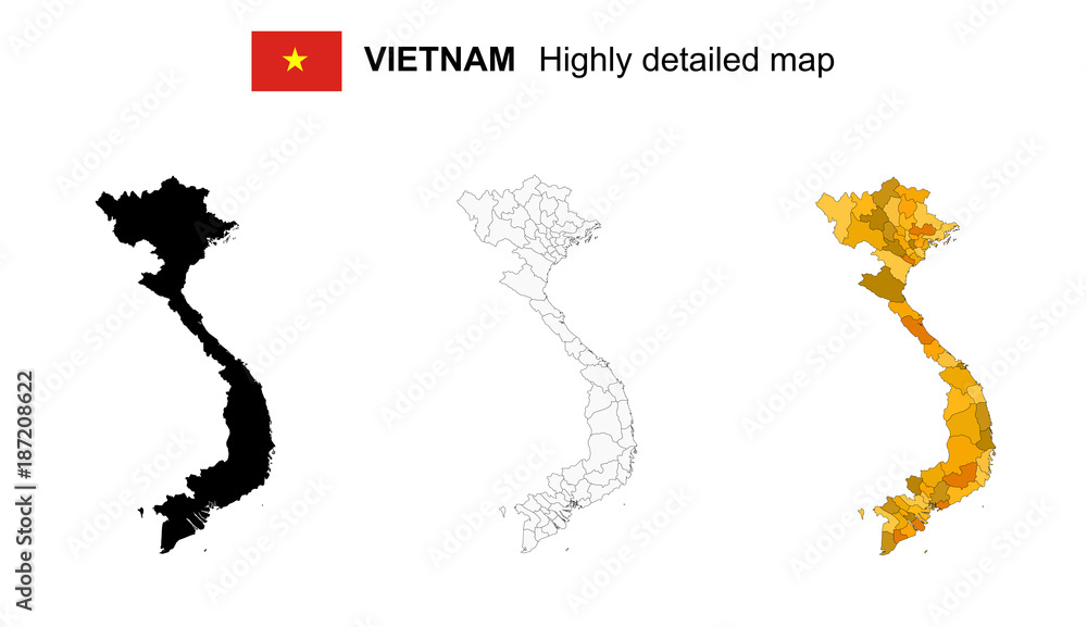 Vietnam - Vector highly detailed political map with regions, provinces ...