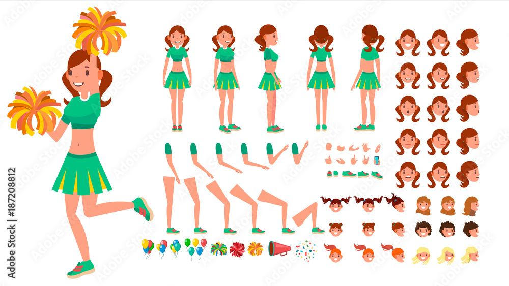 Vector de Stock Cheerleader Girl Vector. Animated Character Creation ...