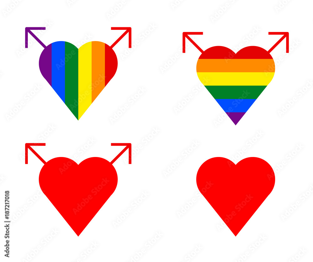 Original design of a set of four icons or logos of hearts with gay ...