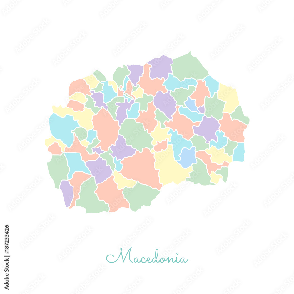Macedonia region map: colorful with white outline. Detailed map of ...
