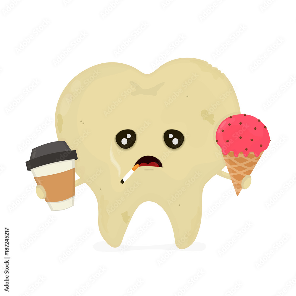 Sad sick dirty unhealthy tooth Stock Vector | Adobe Stock