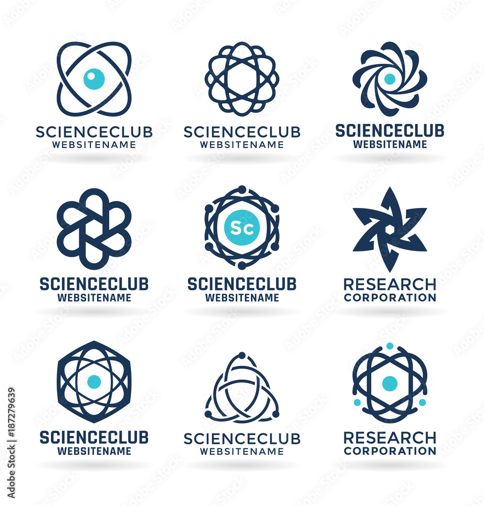 Science symbols, atom and molecule icons, chemistry - logo design ...