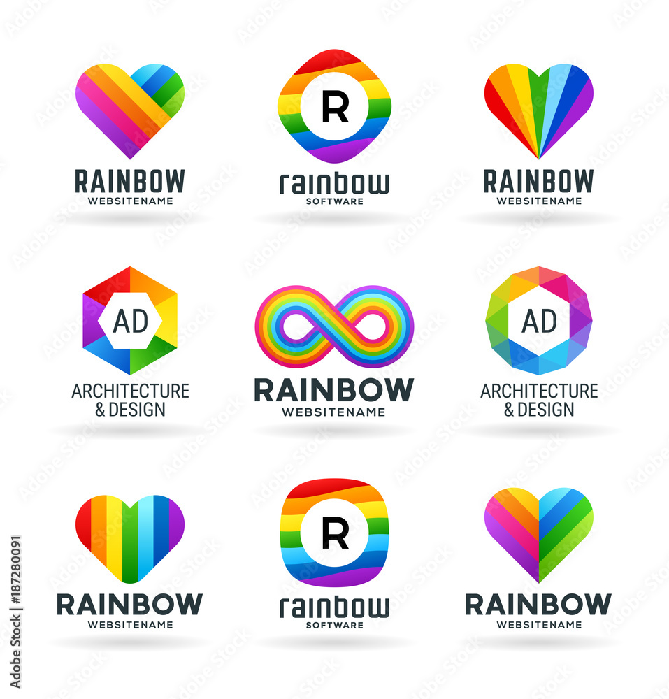 Set of abstract rainbow symbols and colorful logo design elements Stock ...