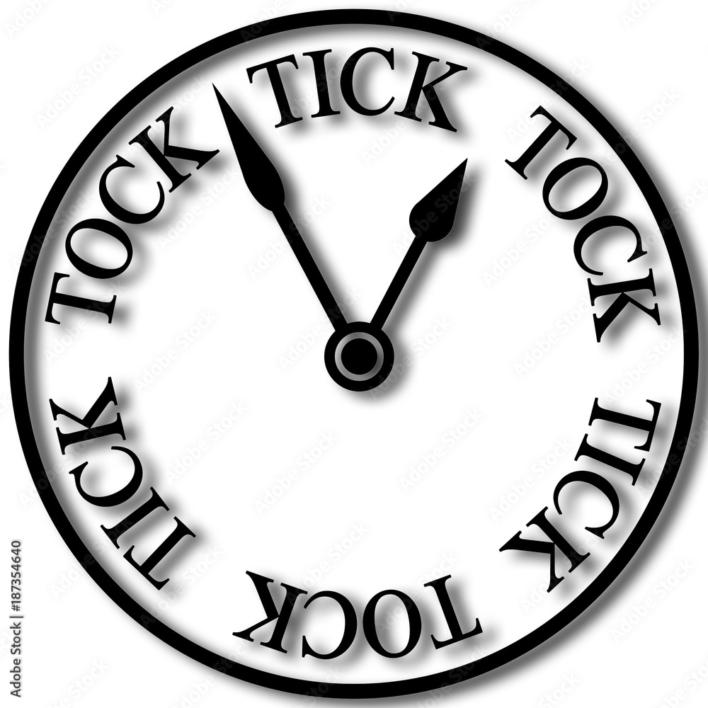 3D Tick Tock clock illustration in black isolated on a white background ...