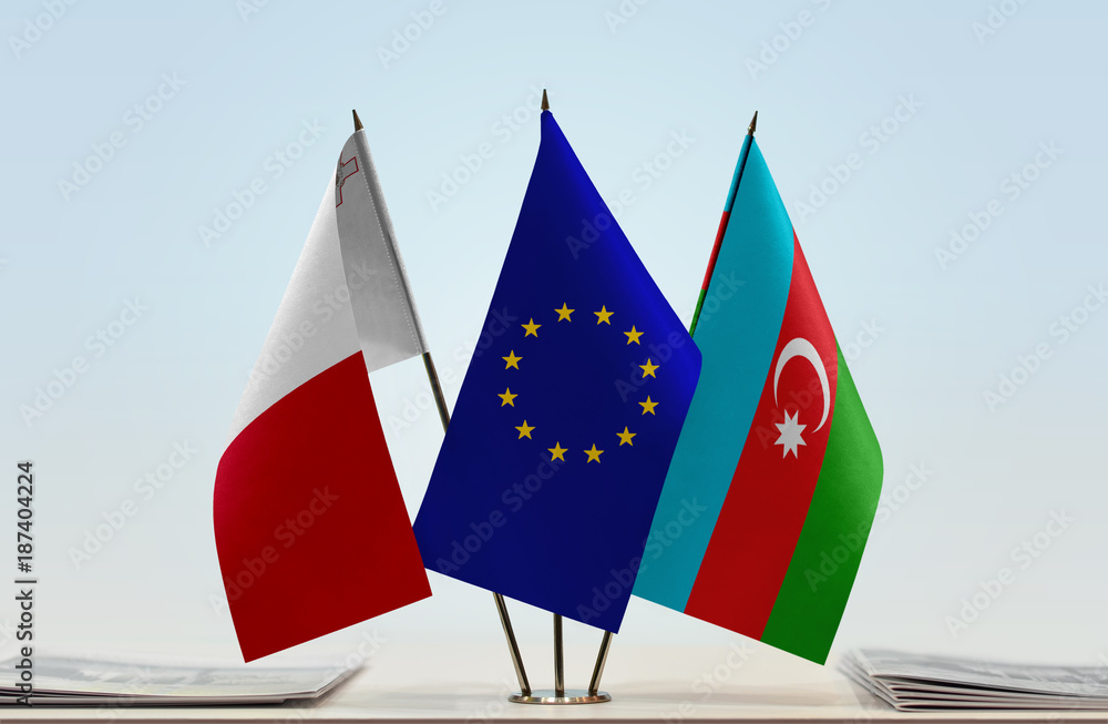 Flags of Malta European Union and Azerbaijan Stock Photo | Adobe Stock