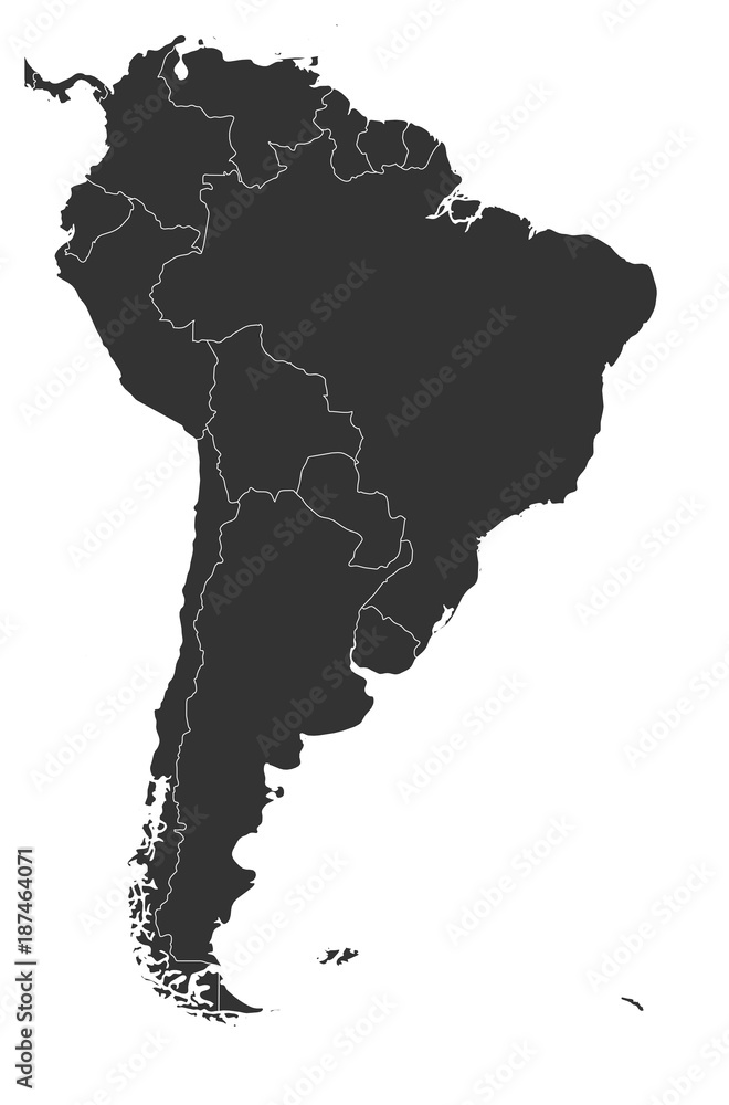Blank political map of South America. Simple flat vector map in grey ...