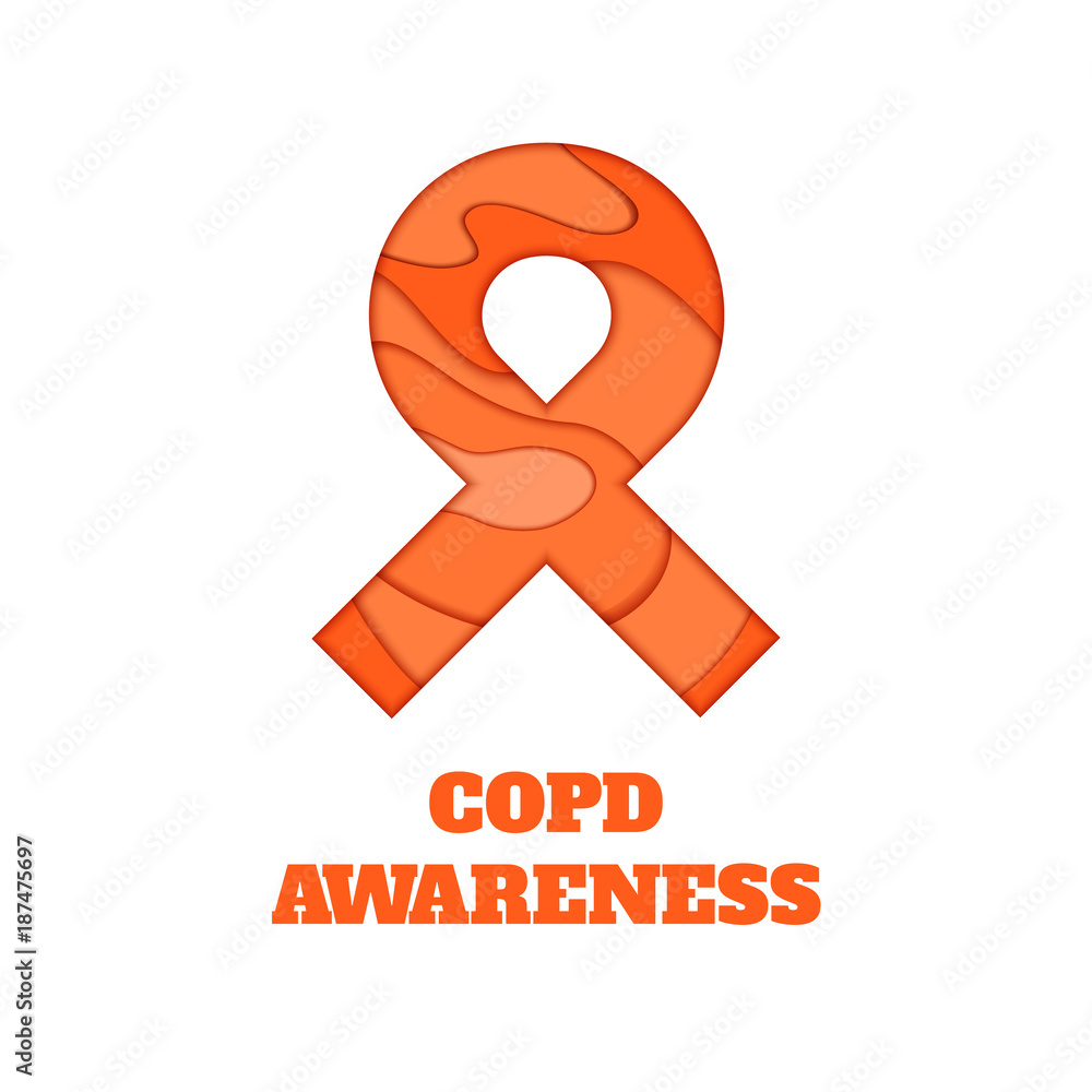 COPD awareness poster. Orange ribbon made in 3D paper cut and craft ...