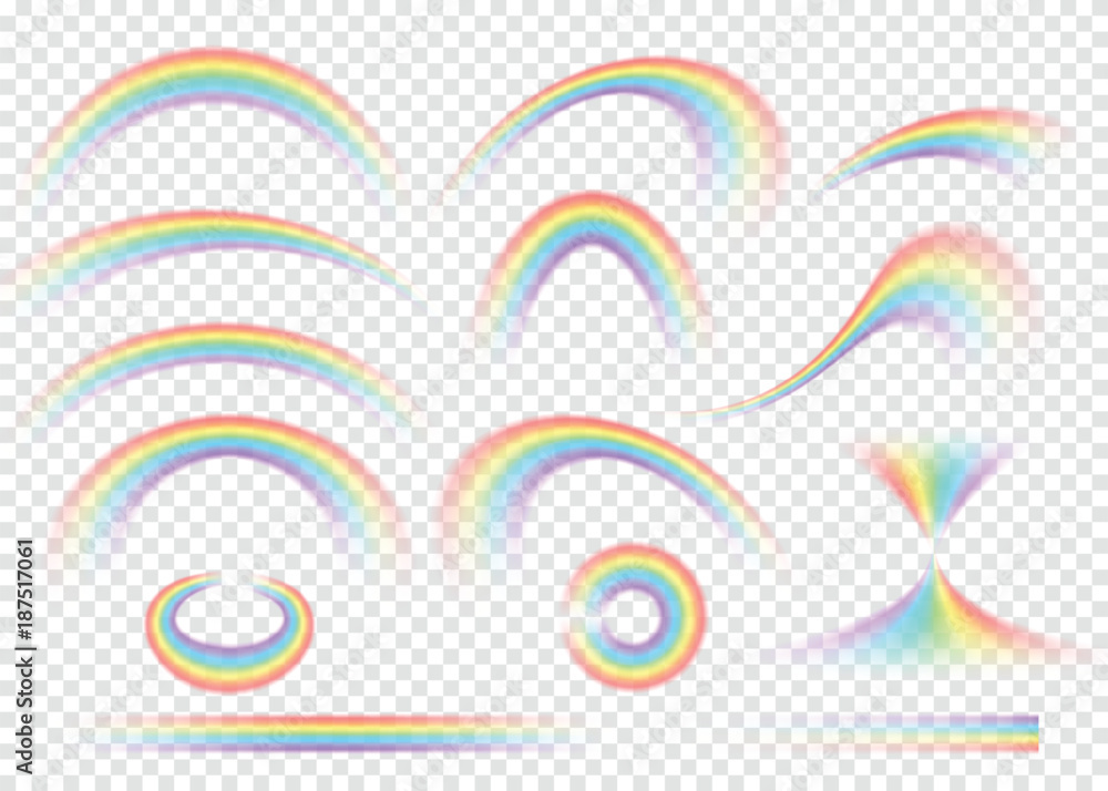 Rainbow set isolated on transparent background. Realistic rain arch ...