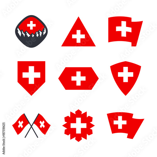 Switzerland flag vector icons and logo design elements with the Swiss ...