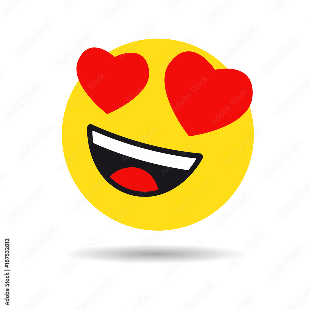 Smile in love emoticon icon, love hearts in eyes. Vector emoticon emoji ...