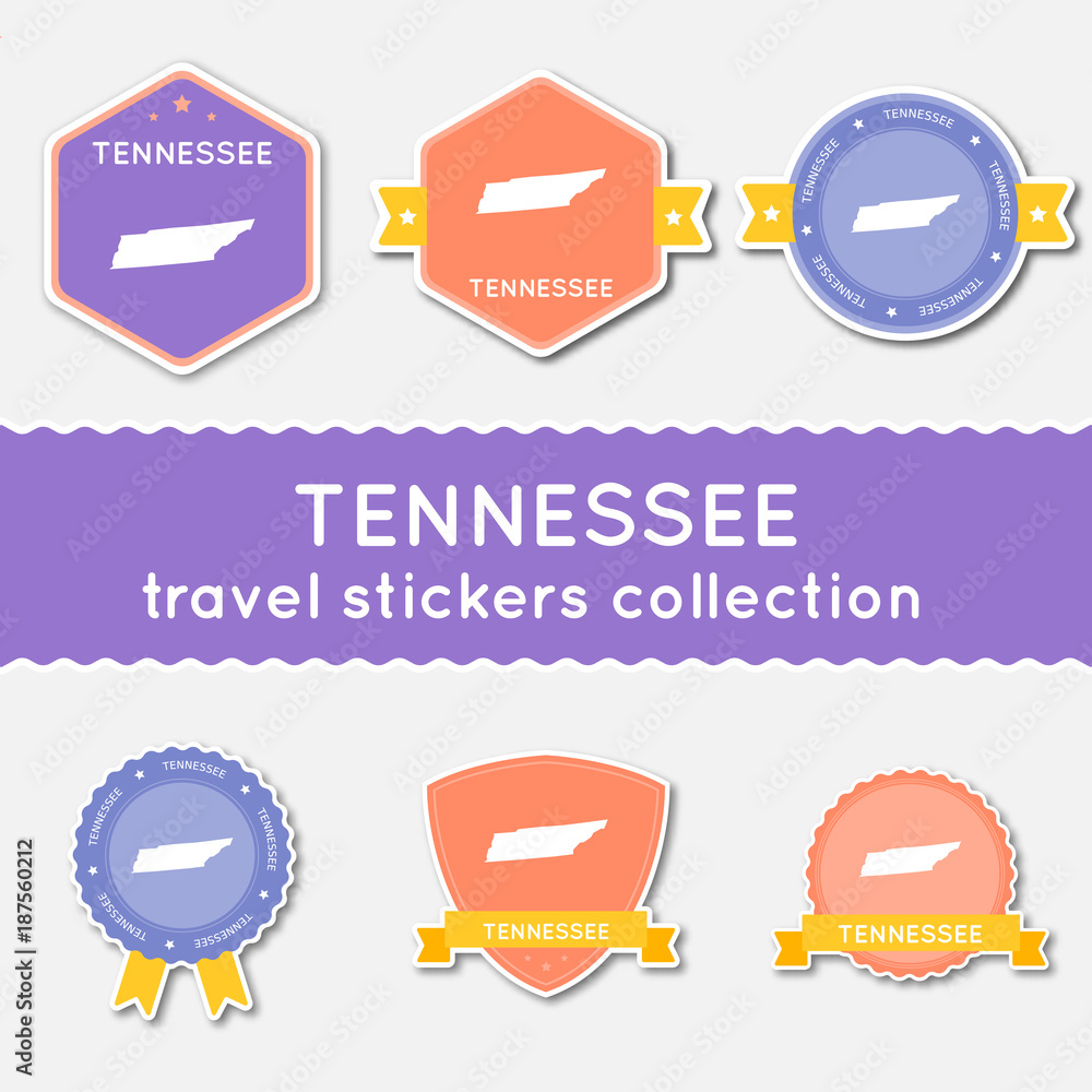 Tennessee travel stickers collection. Big set of stickers with US state ...