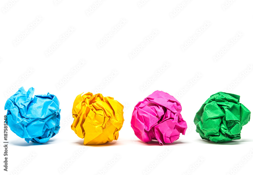 Colorful Crumpled paper ball isolated on white background with clipping ...
