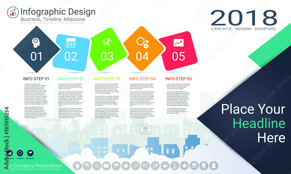 Business infographics template, Milestone timeline or Road map with ...