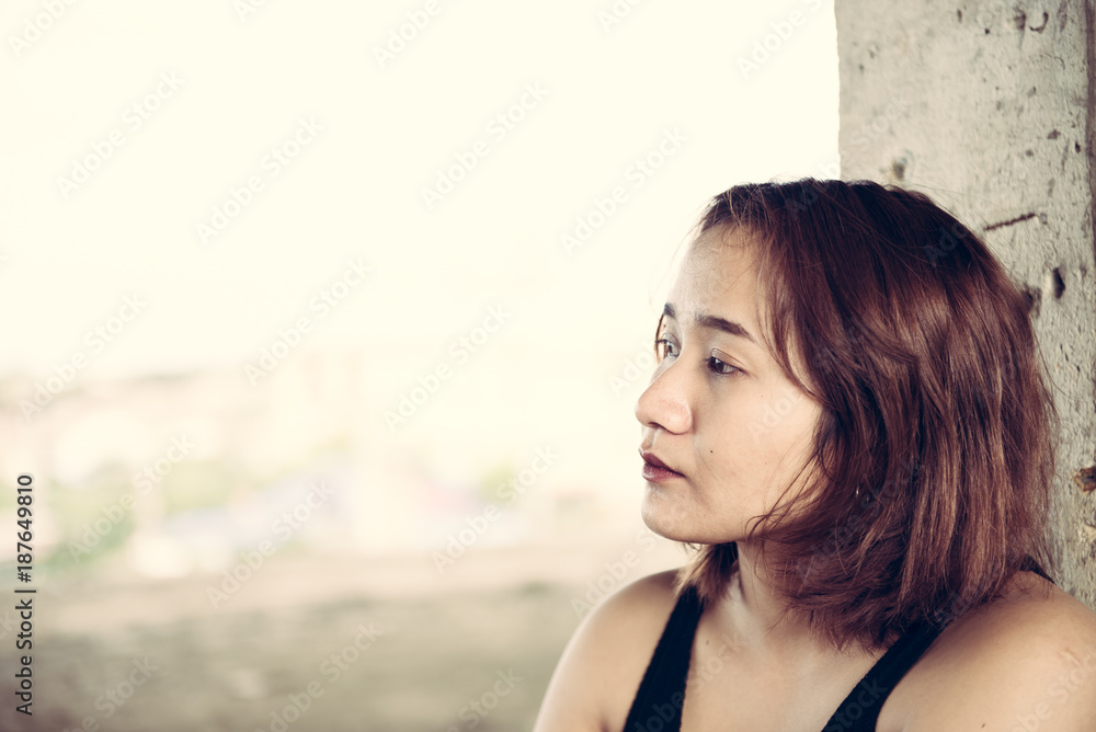Lonely Sad fat woman ,She think over from love,heartbreak,Heartbroken ...