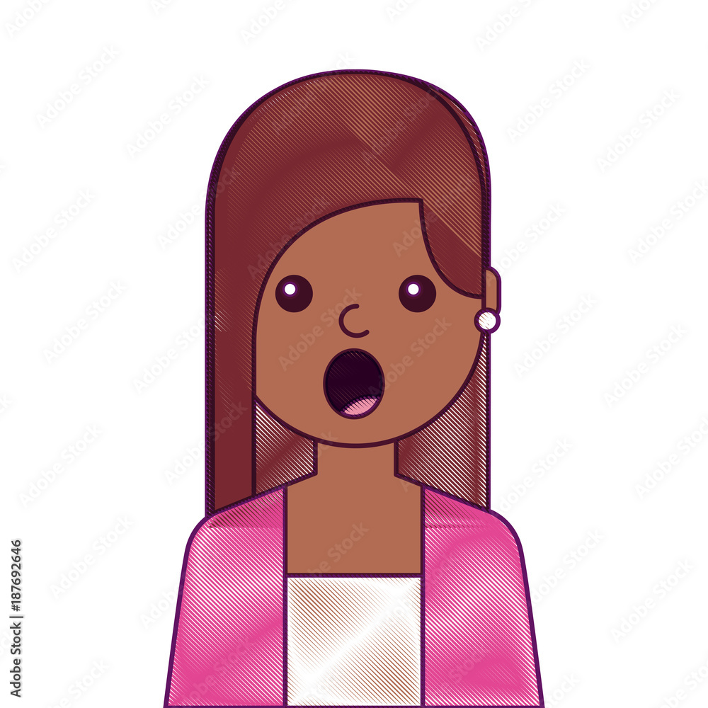 portrait surprised young woman face expression cartoon vector ...