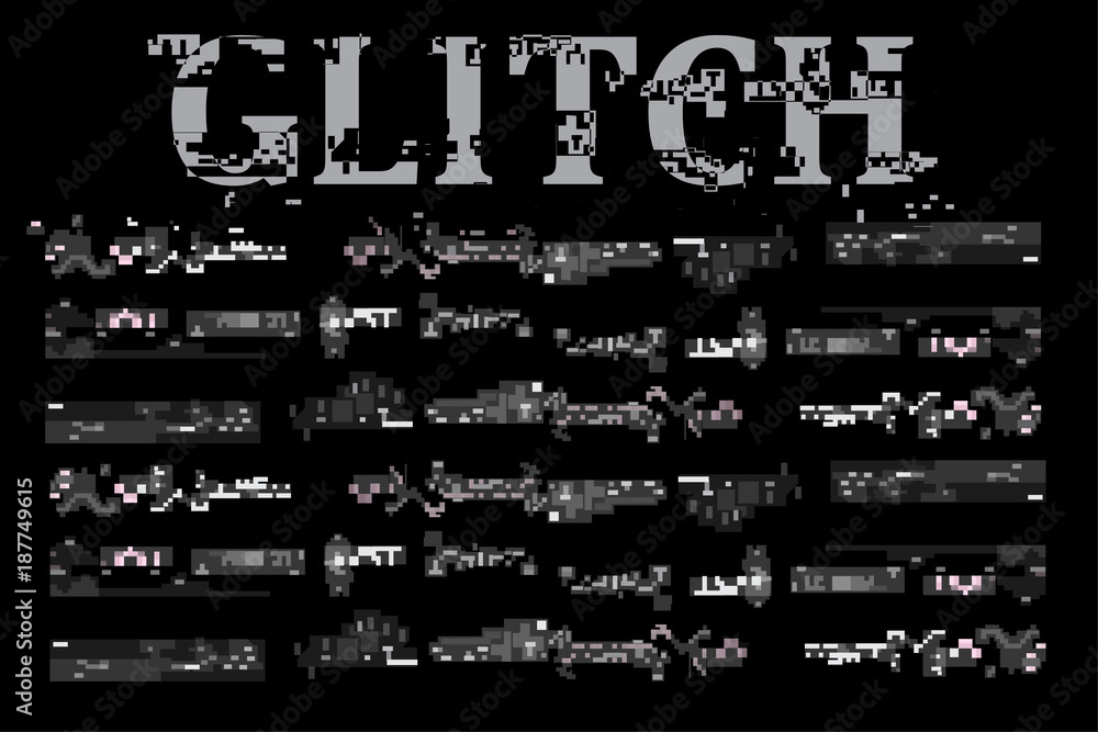 Vector distorted glitch font. Trendy style lettering typeface. Latin ...
